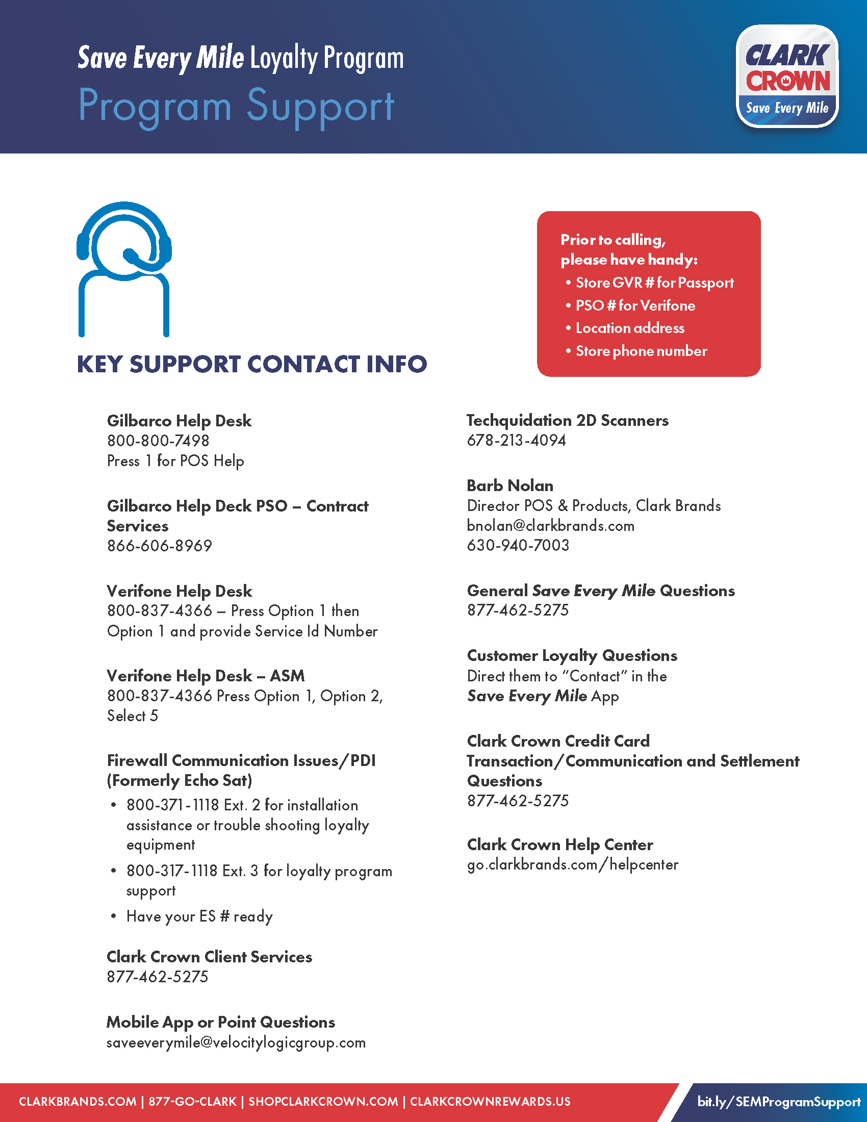 Program Support Contacts – Clark Brands